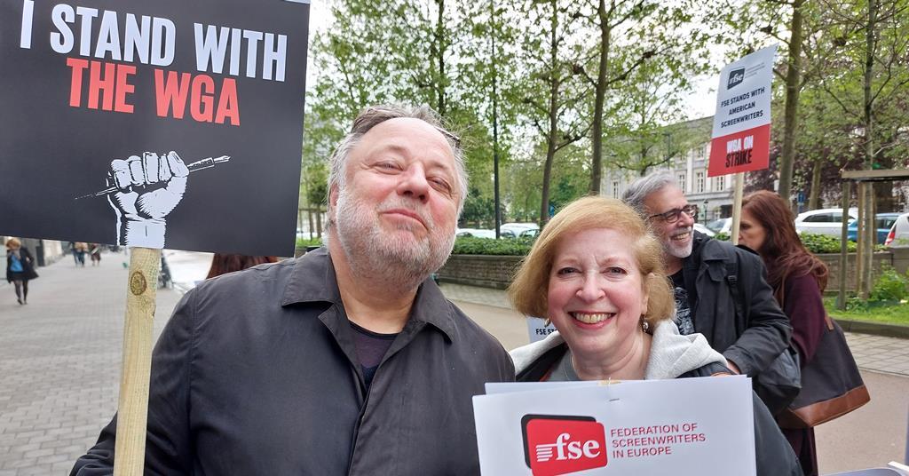 UK writers’ union joins Brussels protest in show of solidarity with WGA ...